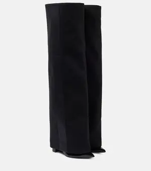 Sacai Leather-trimmed Melton Knee-high Boots - Black
