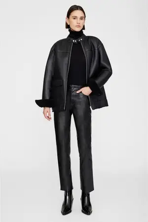 ANINE BING Henry Leather Jacket With Shearling