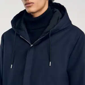 Sandro Quilted Zip-up Parka - Navy Blue