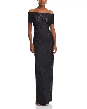 Rickie Freeman For Teri Jon Metallic Jacquard Gown - Black