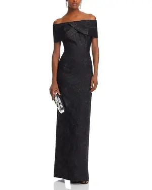 Rickie Freeman For Teri Jon Metallic Jacquard Gown