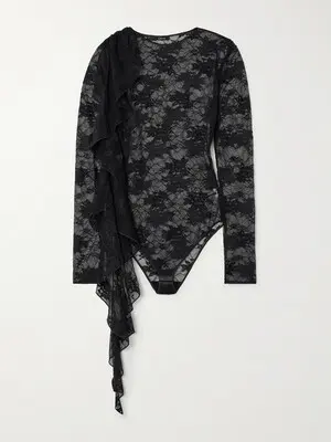 Oseree Ruffled Stretch-lace Bodysuit