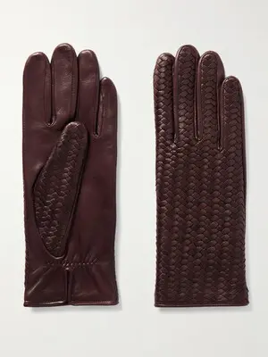 AGNELLE Stanilas Woven Leather Gloves - Burgundy