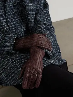 AGNELLE Stanilas Woven Leather Gloves - Burgundy