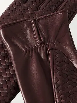 AGNELLE Stanilas Woven Leather Gloves - Burgundy