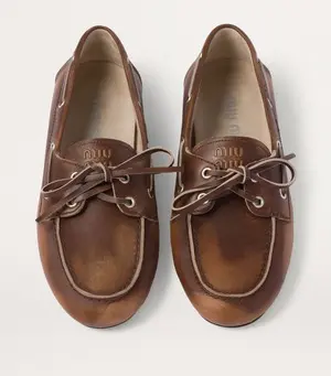 Miu Miu Bleached Leather Loafers - Brown