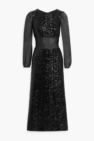 HVN Bianca Sequin-embellished Chiffon Midi Dress