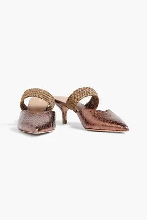 MALONE SOULIERS Maisie 45 Metallic Snake-effect Leather Mules