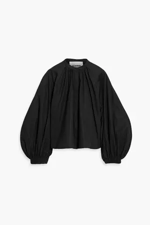 JIL SANDER Pleated Cotton-poplin Blouse