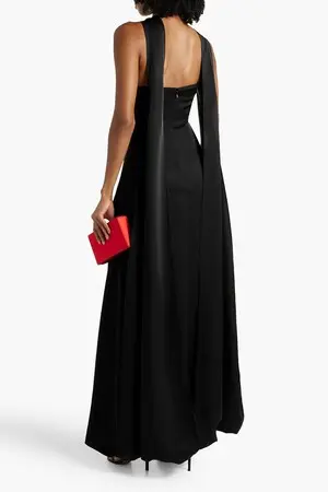 Halston Embellished Draped Satin Gown