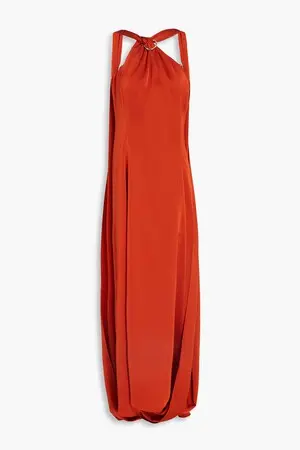 Halston Embellished Draped Satin Gown - Tan