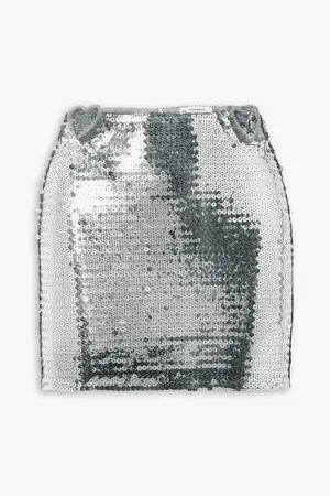 NENSI DOJAKA Embellished Cutout Sequined Tulle Mini Skirt