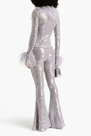 16Arlington Pendall Feather-embellished Sequined Mesh Top