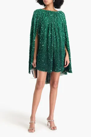 Oscar De La Renta Cape-effect Sequined Tulle Mini Dress