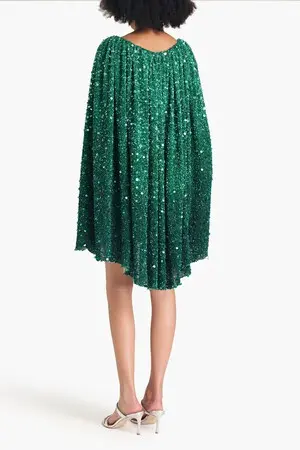 Oscar De La Renta Cape-effect Sequined Tulle Mini Dress
