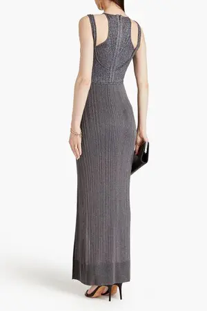 Herve Leger Cutout Metallic Ribbed-knit Gown