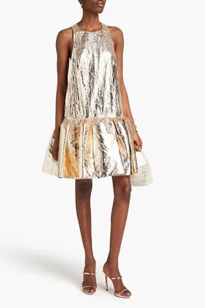 Zimmermann Crinkled Metallic Woven Mini Dress
