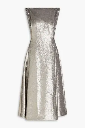 EMILIA WICKSTEAD Pleated Sequined Tulle Midi Dress