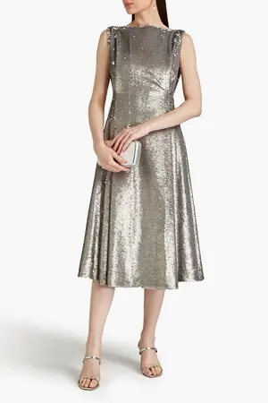EMILIA WICKSTEAD Pleated Sequined Tulle Midi Dress