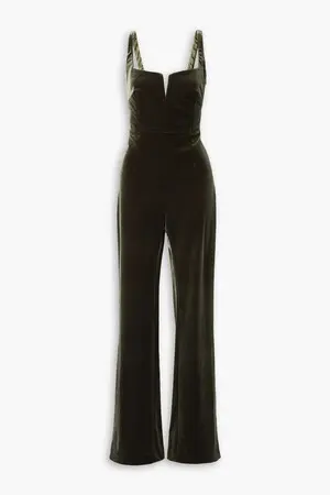 Galvan Stretch-velvet Jumpsuit - Army Green