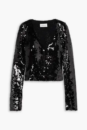 16Arlington 16ARLINGTON Solaris Cutout Sequined Stretch-Tulle Top - Black