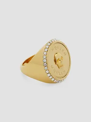 Alexander McQueen Goldtone & Crystal Skull Signet Ring