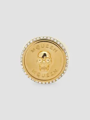 Alexander McQueen Goldtone & Crystal Skull Signet Ring