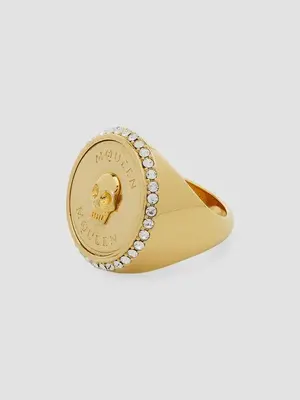 Alexander McQueen Goldtone & Crystal Skull Signet Ring