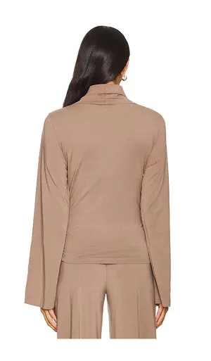 BOBI Long Sleeve Top With Bell Sleeves And Ruching