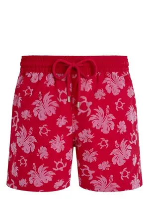 Vilebrequin Flocked Turtle Heart Tahiti Swim Shorts Red