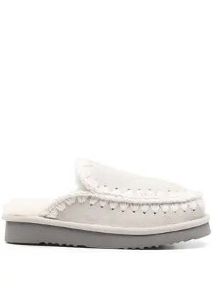 Mou Slip-on Suede Shearling Slippers - Grey