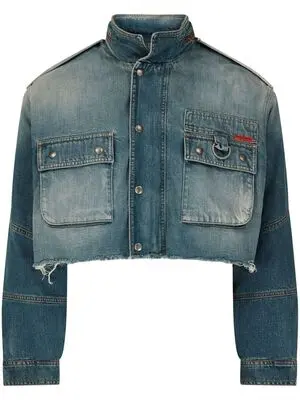 Martine Rose Logo-patch Denim Cropped Jacket - Blue