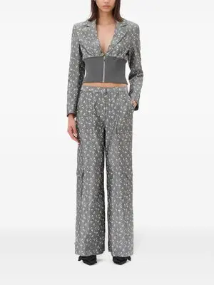 GANNI Jacquard Cropped Blazer - Grey