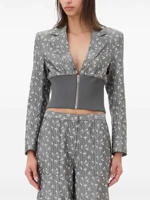 GANNI Jacquard Cropped Blazer - Grey
