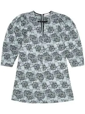 GANNI Patterned Jacquard Mini Dress - Blue
