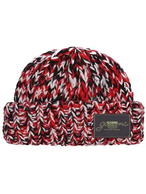 GANNI Crochet-knit Wool Beanie - Red