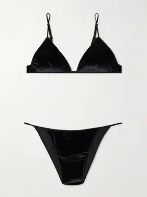 Oseree Velvet Bra And Briefs Set - Black