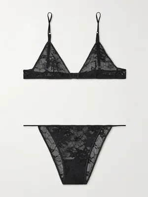 Oseree Stretch-lace Bra And Briefs Set - Black