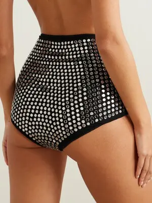 Oseree Crystal-embellished Stretch-tulle Briefs