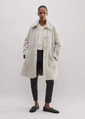 ME+EM Luxe Shearling Leather-mix Swing Coat - Natural