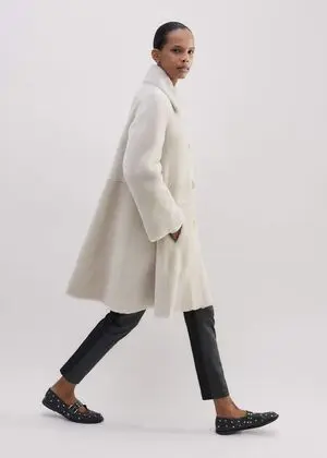 ME+EM Luxe Shearling Leather-mix Swing Coat - Natural