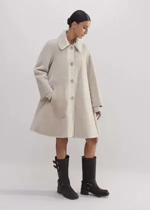 ME+EM Luxe Shearling Leather-mix Swing Coat - Natural