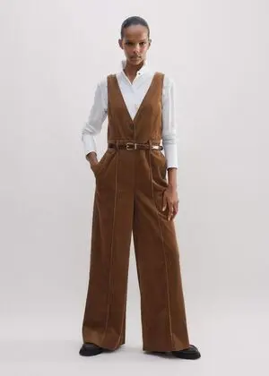 ME+EM Cord Wide-leg Jumpsuit - Caramel