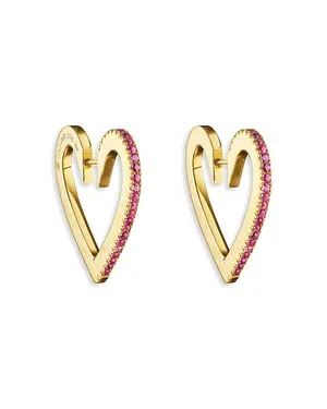 CADAR 18k Yellow Gold Endless Ruby Heart Hoop Earrings - Pink/gold