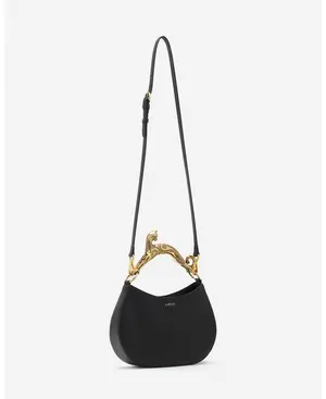 LANVIN Lamb Leather Hobo Cat Bag - Black