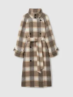 REISS Piper Wool Blend Checked Double Breasted Coat
