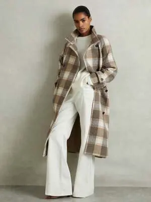 REISS Piper Wool Blend Checked Double Breasted Coat
