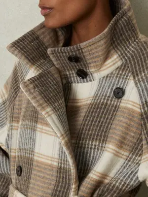 REISS Piper Wool Blend Checked Double Breasted Coat
