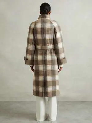 REISS Piper Wool Blend Checked Double Breasted Coat