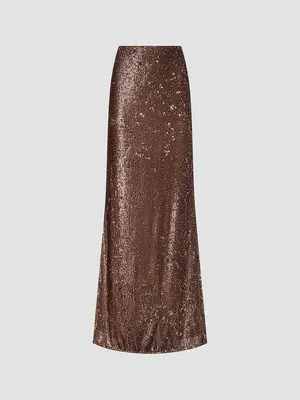 L'Agence Zeta Sequined Maxi Skirt - Dark Hazelnut